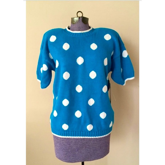 Vintage | Sweaters | Vintage 8s 90s Blue Polka Dot Pullover Knit ...